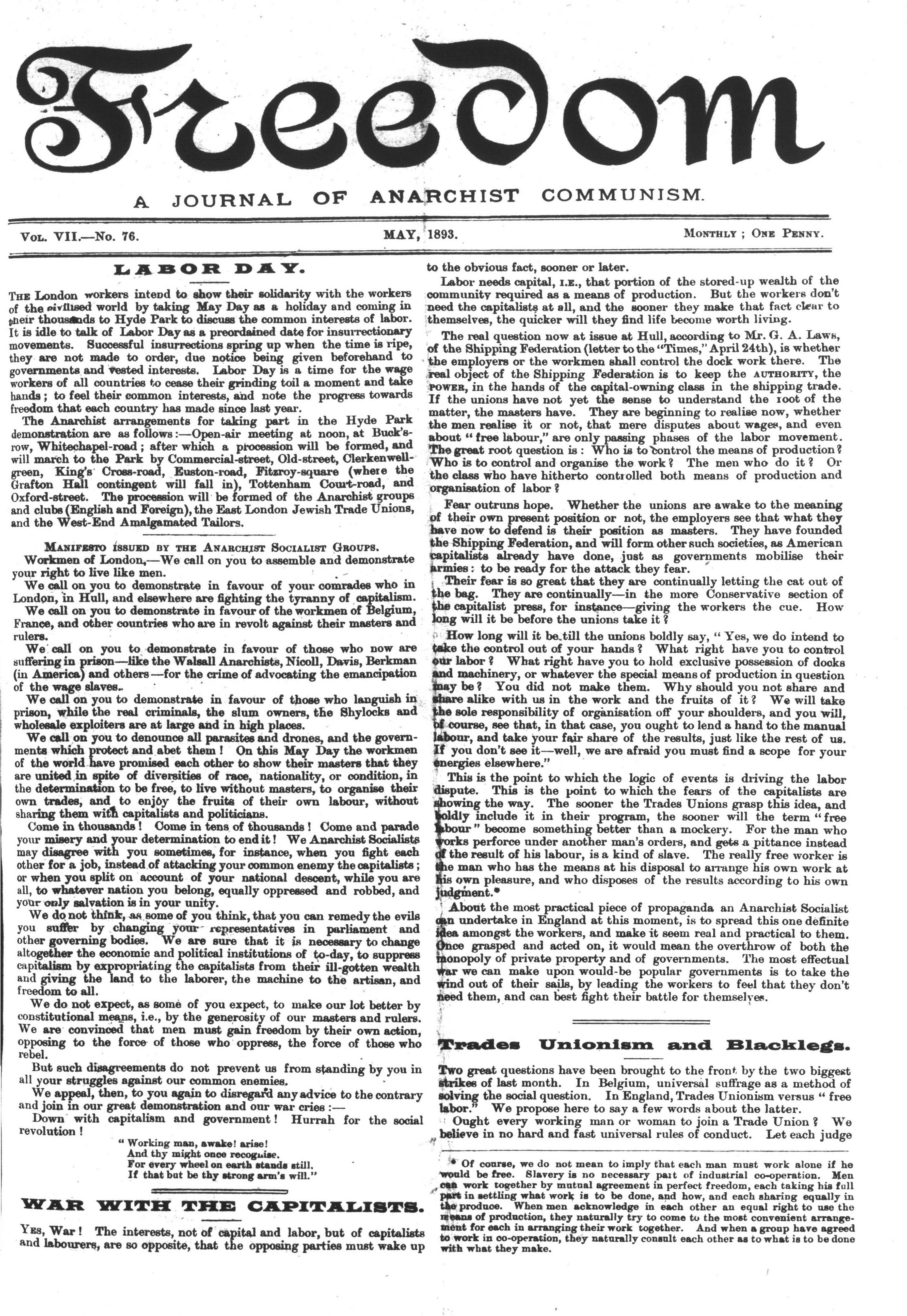 Freedom vol 7. no 76 (May 1893) | libcom.org